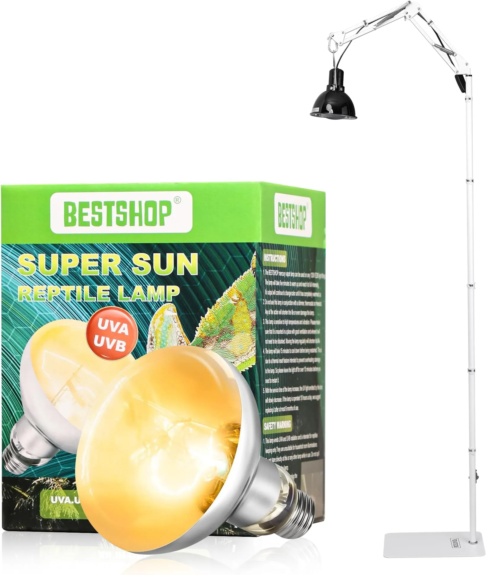 Reptile Heat Lamp Stand with 100W Bulb - Premium Heating for Lizards ...