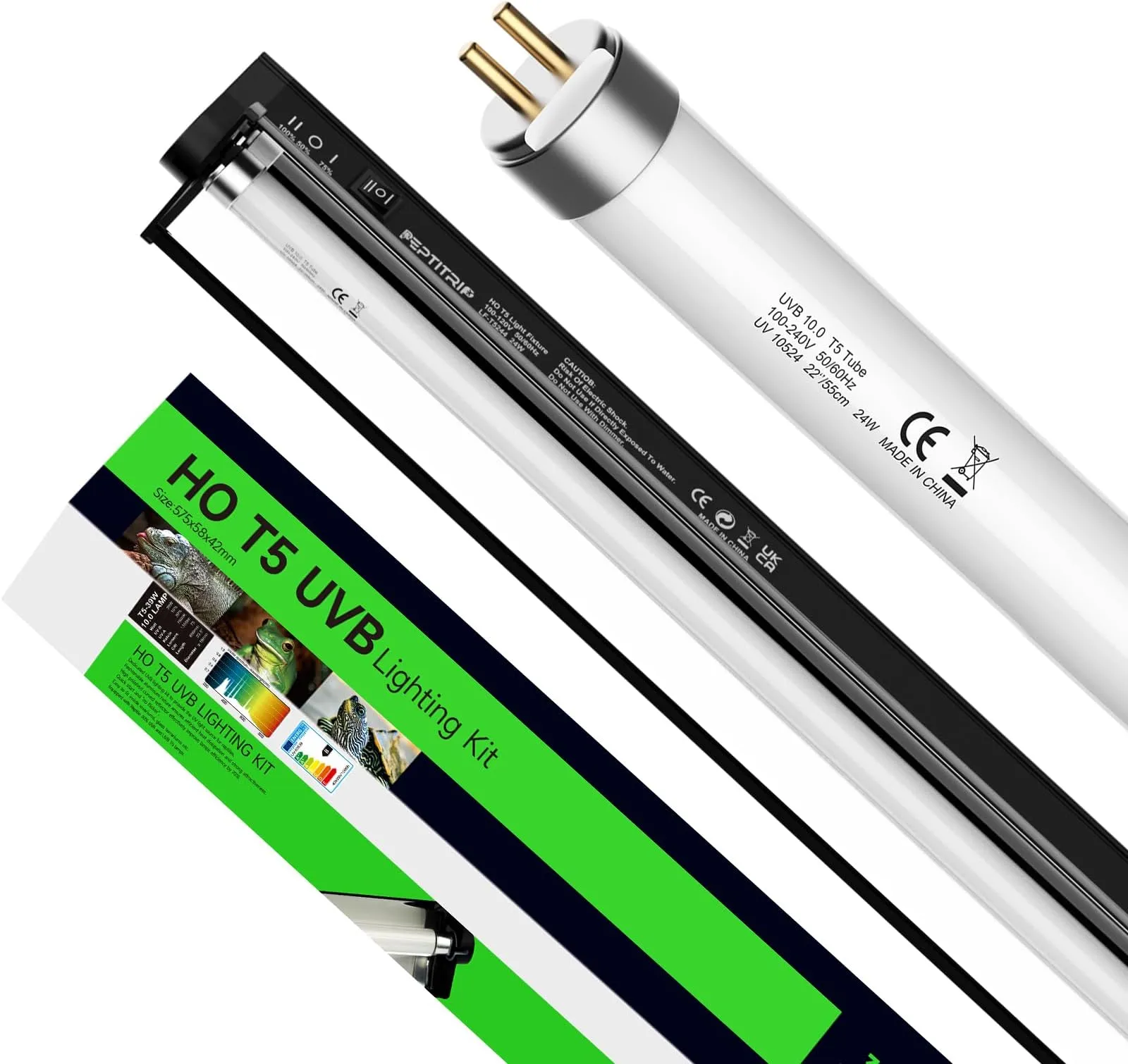 23-Inch Reptile UVB Lamp with Adjustable Brightness - T5 10.0 UVB Light ...