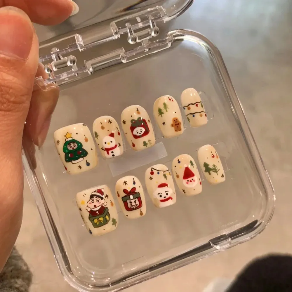 Premium 3D Snowman Christmas False Nails - Short Coffin Press Ons, DIY ...