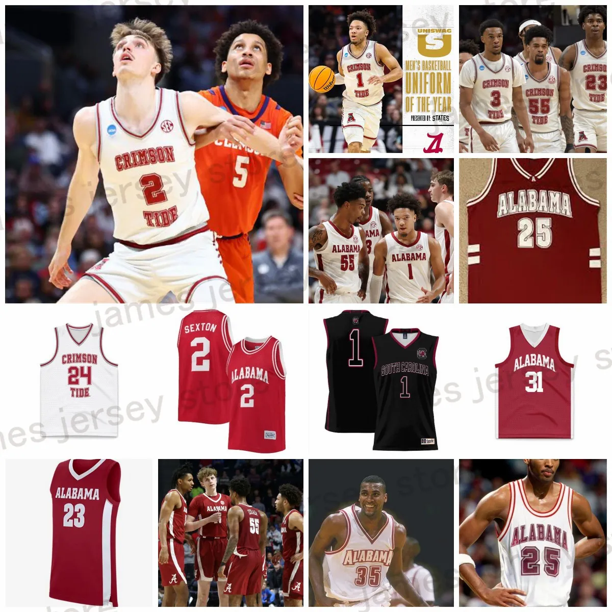 DHgate.com:2024 Alabama Crimson Tide men's custom basketball jersey ...