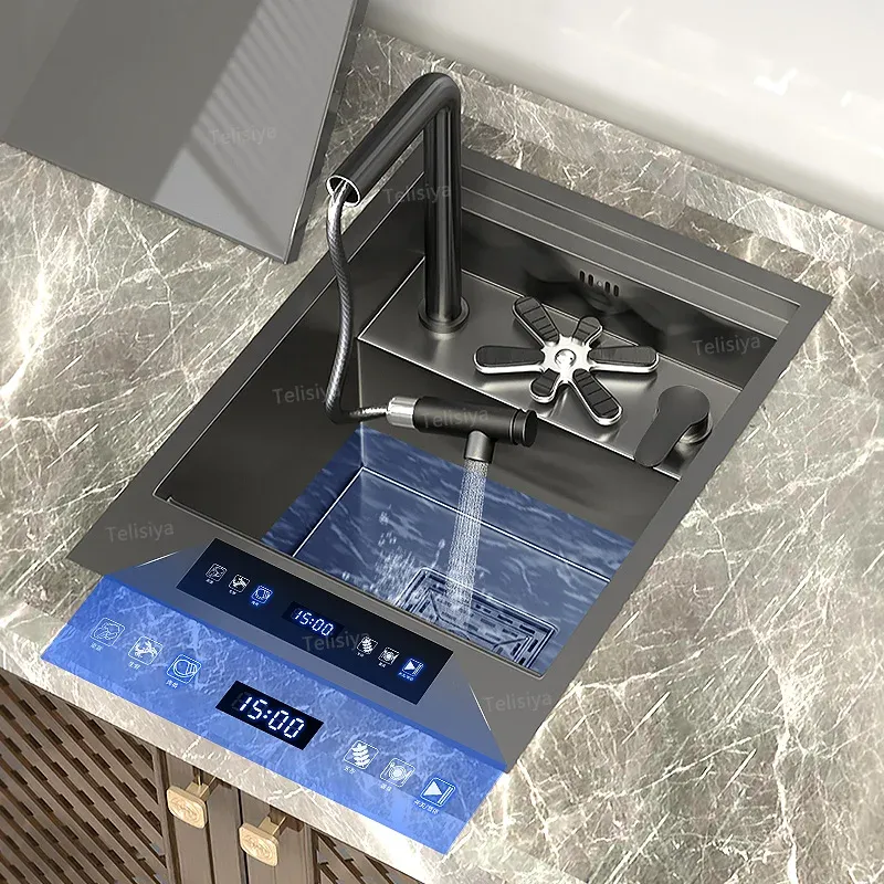 Kitchen Wash Basin Stainless Steel with Hidden Cup Washer for Fruit and ...