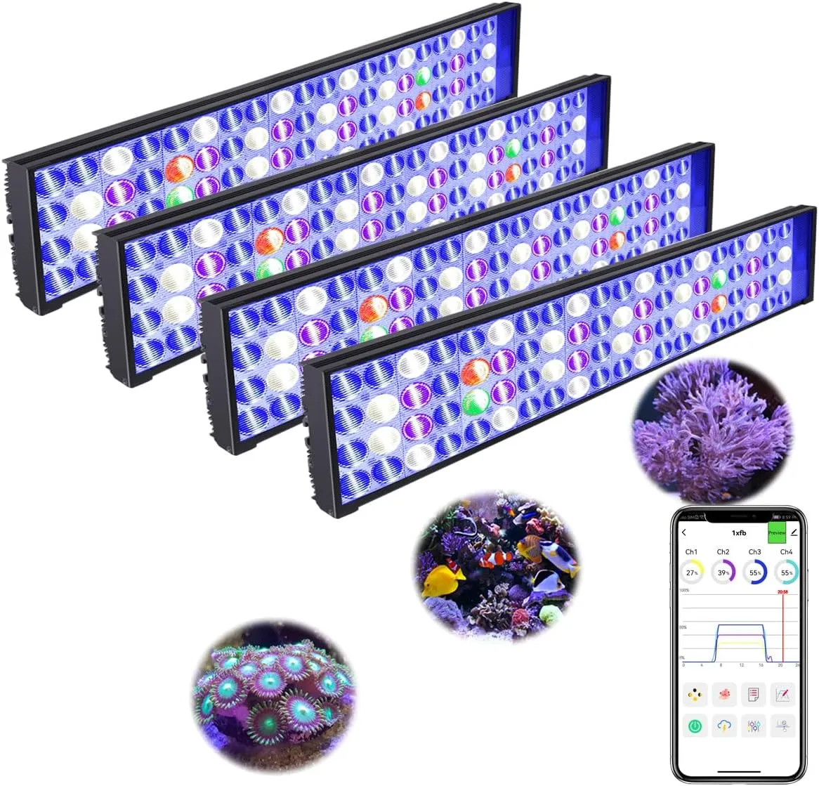 Premium 6ft LED Reef Aquarium Lighting Kit for Saltwater Coral & Fish ...