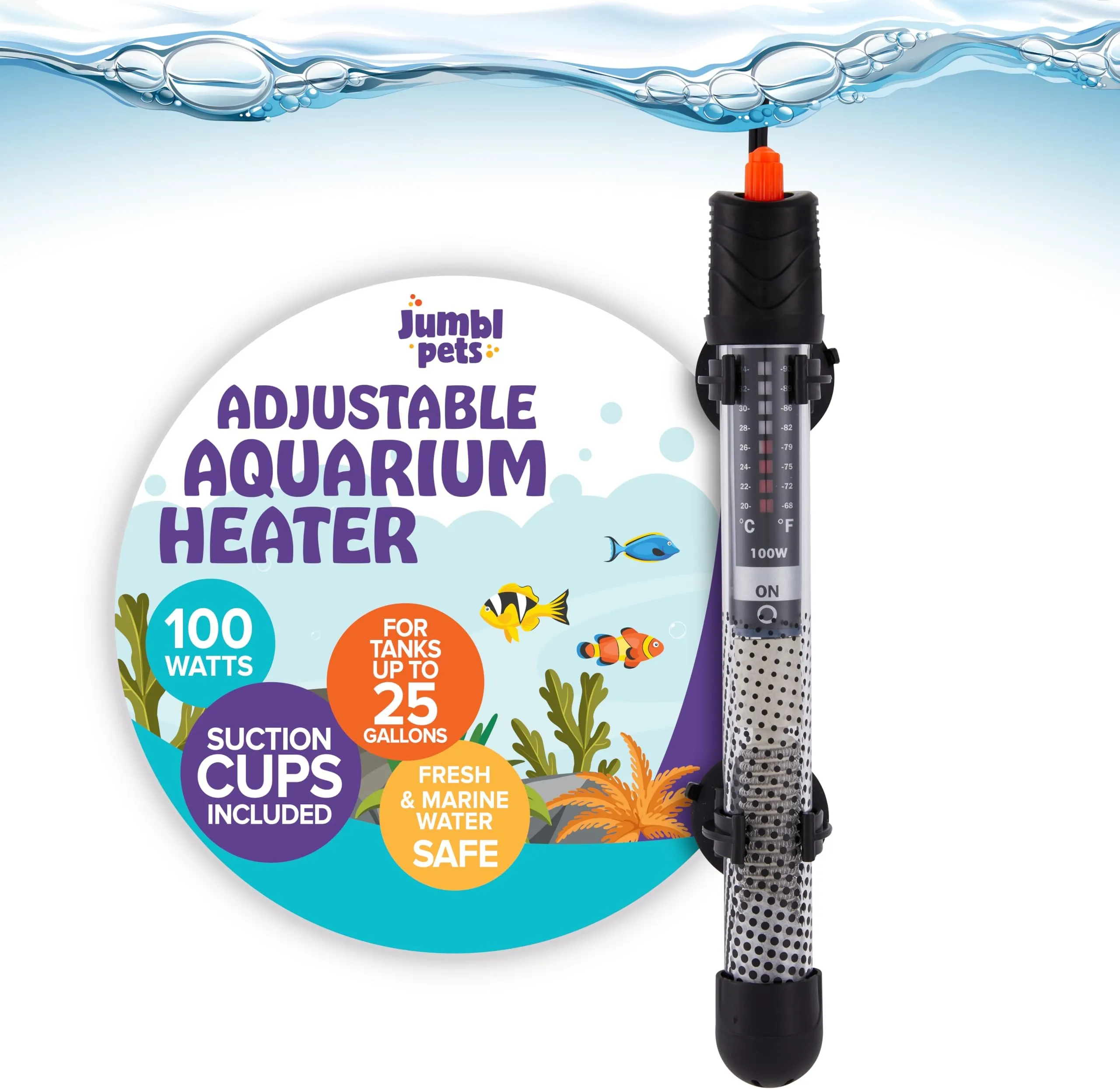 Adjustable 100W Aquarium Heater for 25 Gallon Tanks - Safe for Fresh ...