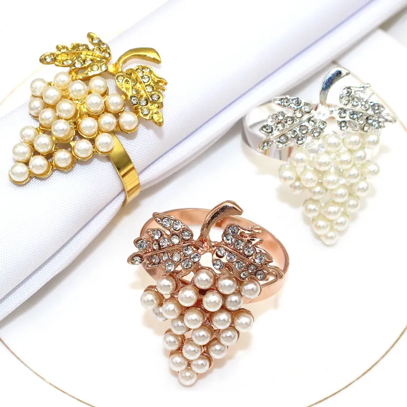 Grape Shaped Pearl Napkin Rings for Wedding Table Decor, Round Towel ...