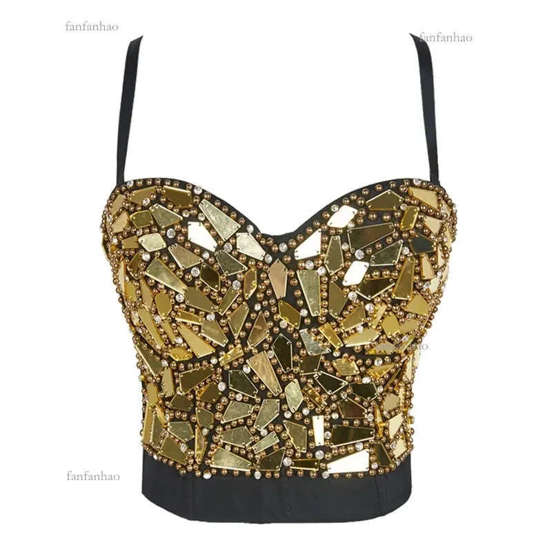 Women's Sequin Rhinestone Crop Top Silver Gold, Sexy Rave Outfit, Pearl ...