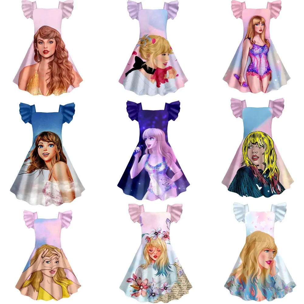 3D Digital Print Princess Girls Christmas Dress With Ruffled Sleeves ...