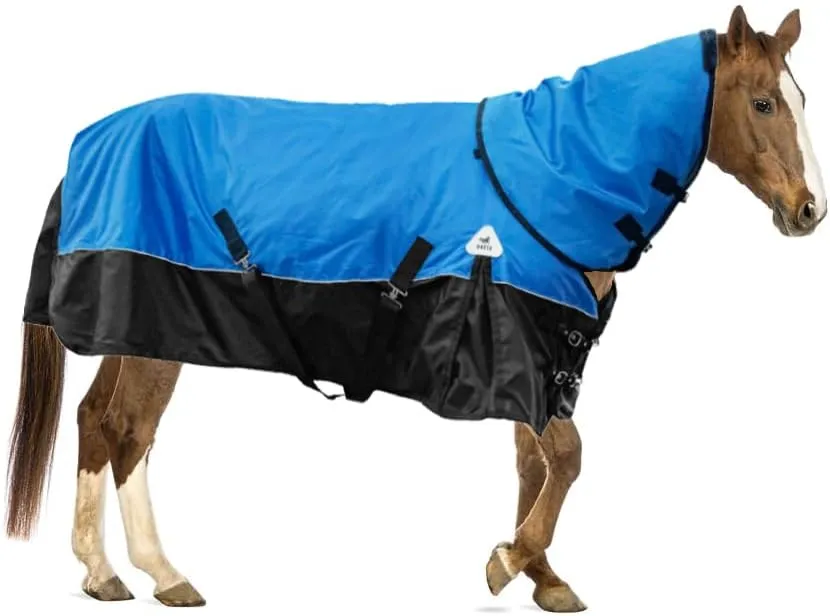 Horse Turnout Blanket Winter Waterproof 1600D Polyester 400g Fill Blue ...