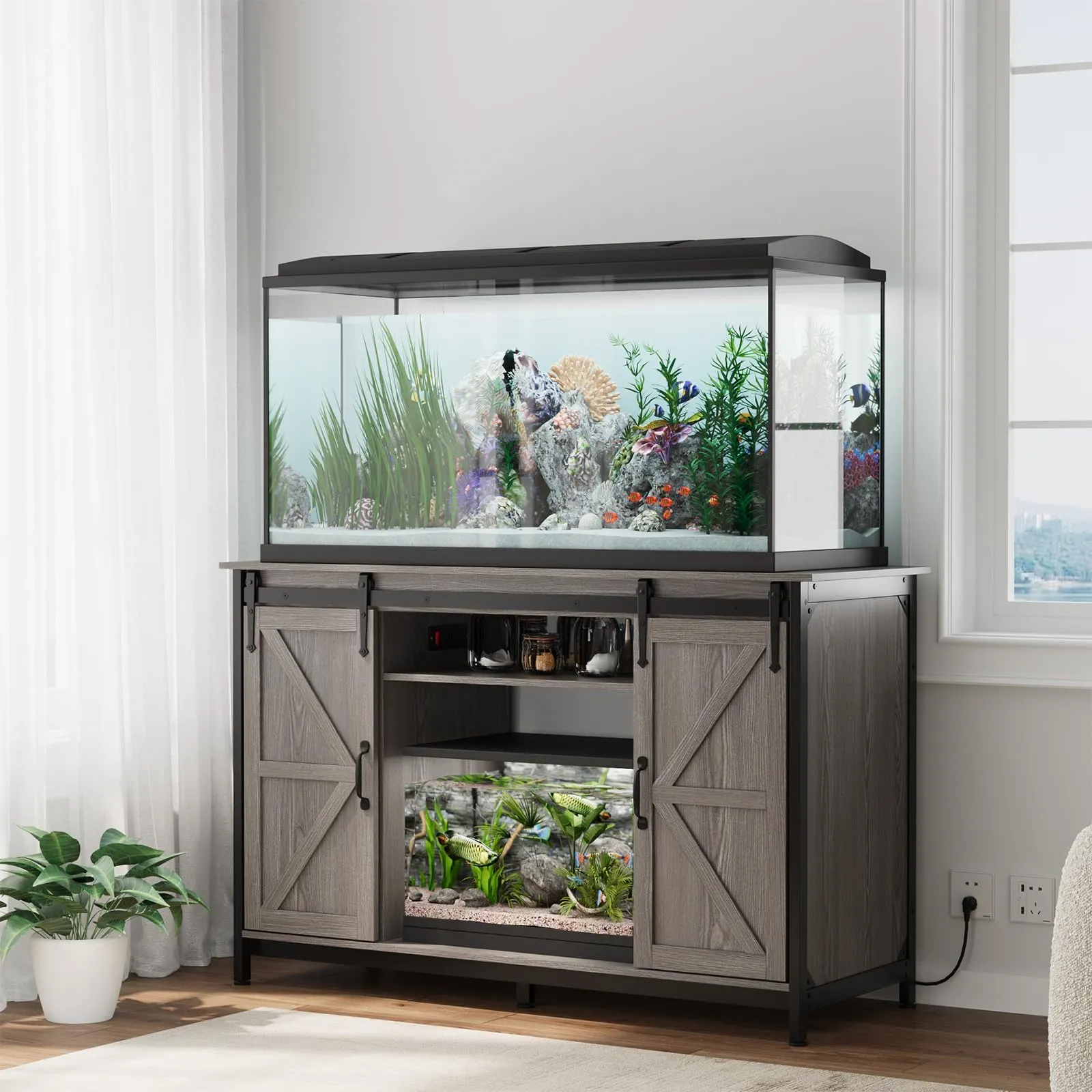 VOWNER Farmhouse 55 75 Gallon Fish Tank Stand With Power Outlet ...