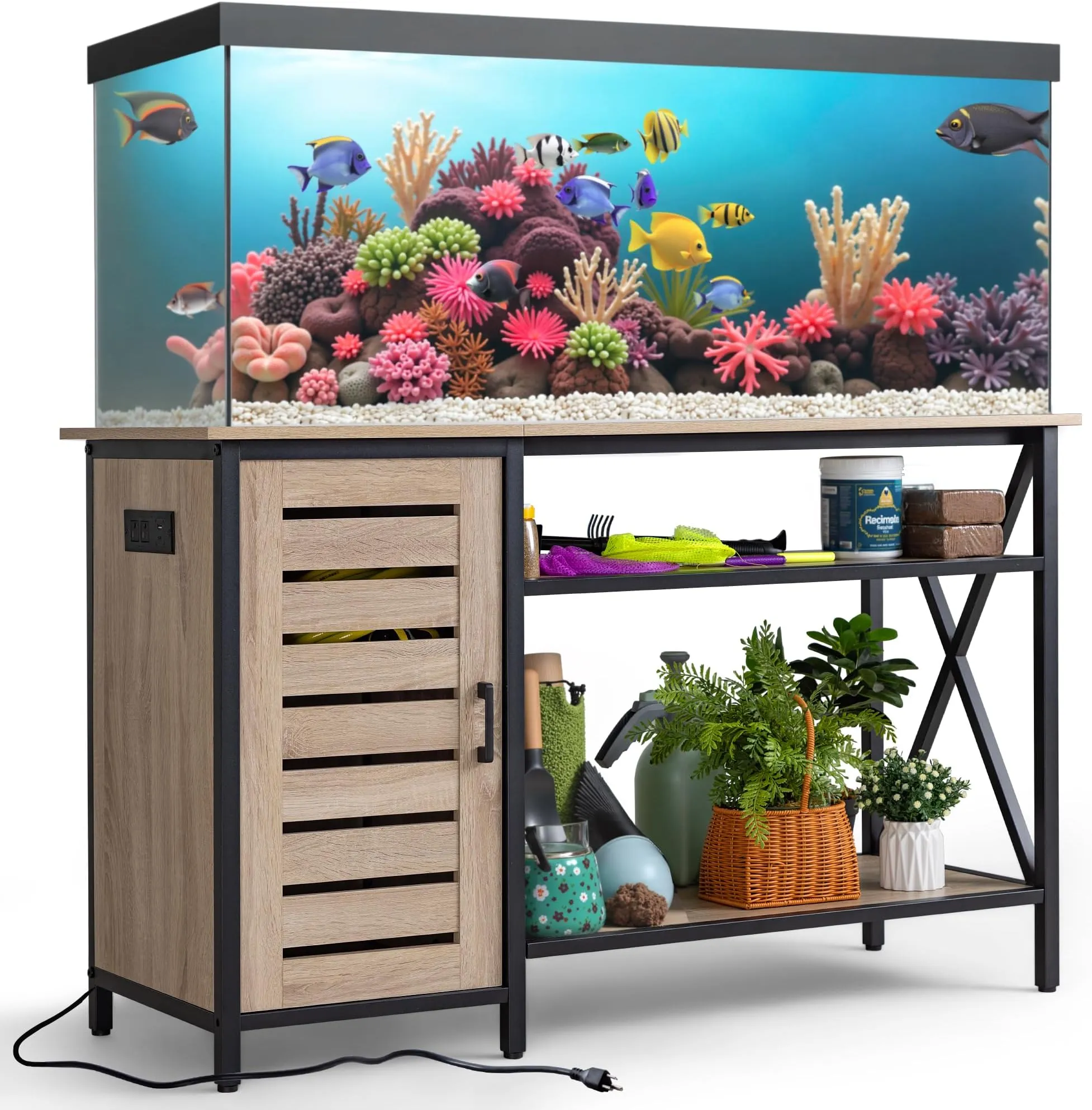 52 Aquarium Stand, Sturdy Fish Tank Stand W/ Built In Outlet, Dual ...