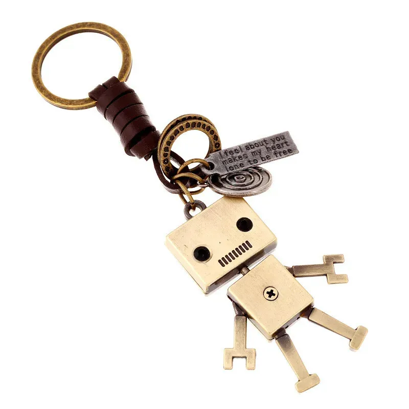 Handmade Leather Keychain for Men - Vintage Punk Robot Design, Premium ...