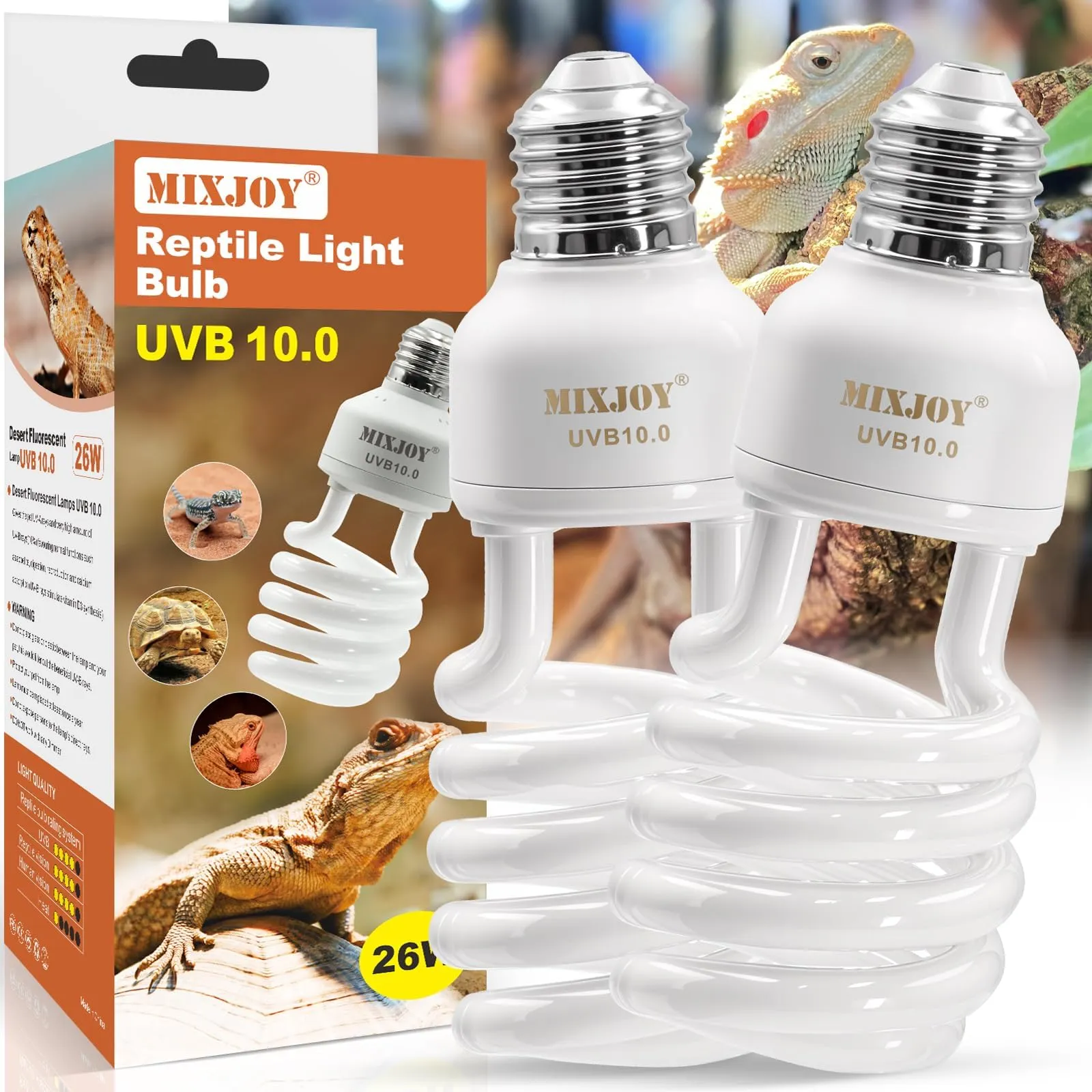 2-Pack 26W Reptile UVB Light Bulbs: Essential UVA UVB Reptile Light for ...