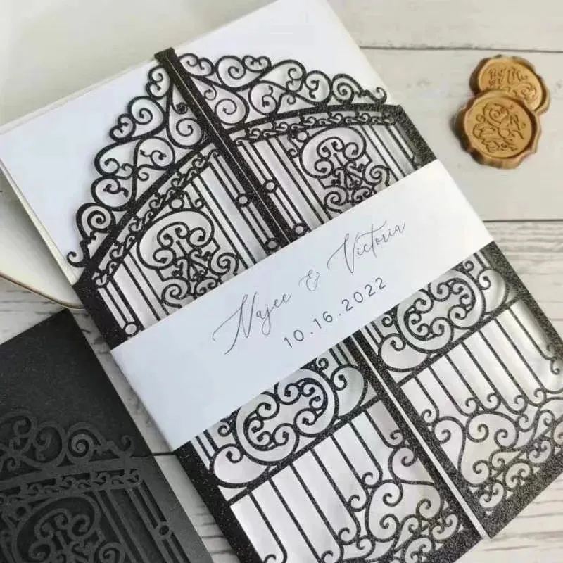 Elegant Laser Cut Wedding Invitations - Black, Pink & Gold - Shop Now ...