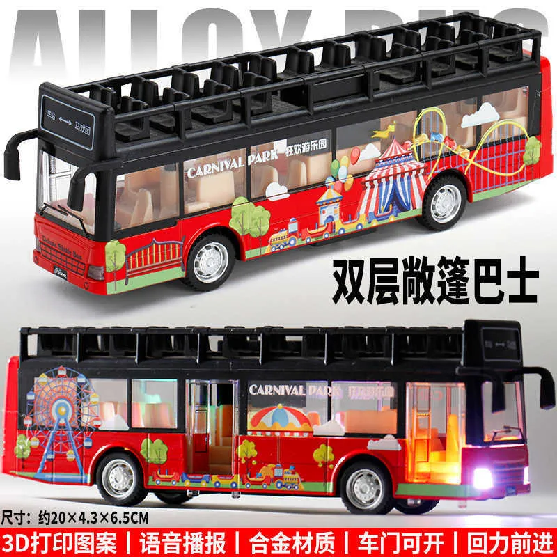 Double Decker Sightseeing Bus Toy, Convertible Top, Diecast Alloy ...