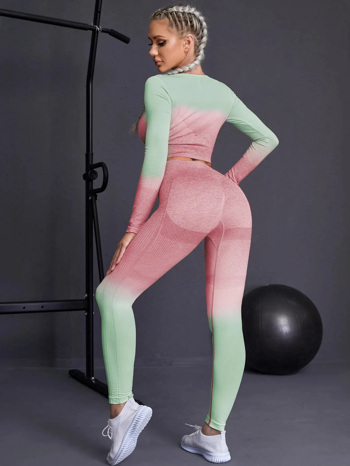 DHgate.com:Women's Seamless Yoga Sets Sports Fitness High Waist Hip Raise Pants Long-Sleeved ...