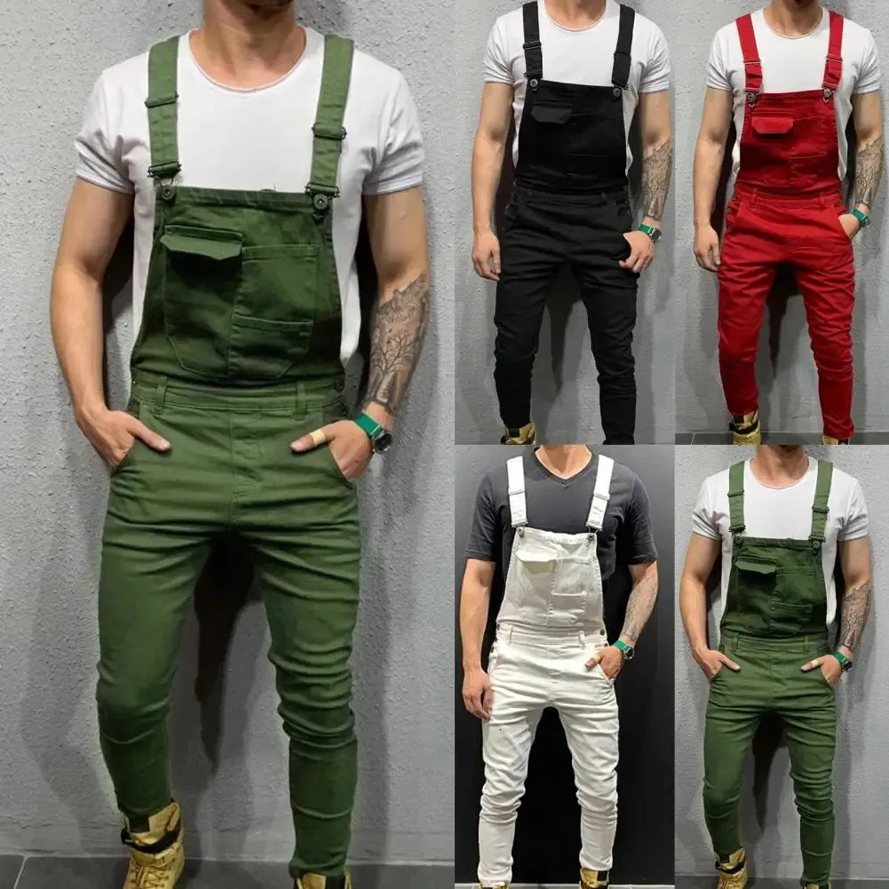 Summer Mens Distressed Denim Carpenter Overalls Long Bib Jumpsuits ...
