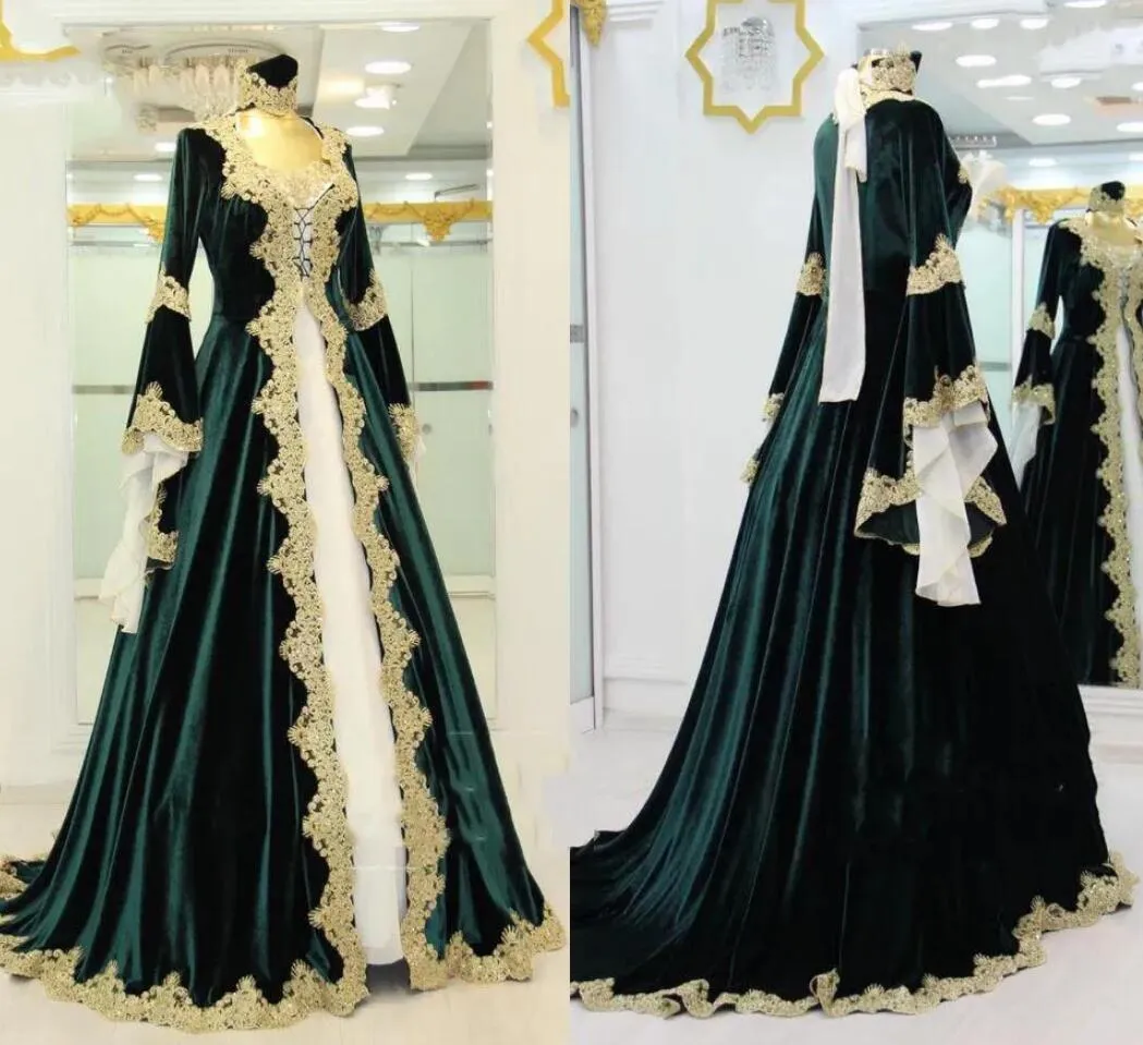 Elegant Green Turkish Gothic Wedding Dresses With Velvet Gothic Style ...