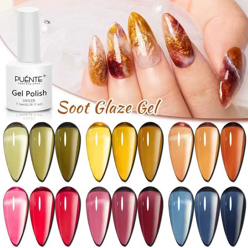 PUENTE jelly amber gel nail polish 7ML red transparent hydrogel semi ...