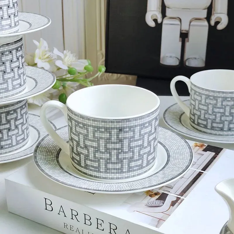 Elegant Fine Bone China Coffee Cup Set with Saucers and Dessert Plates ...