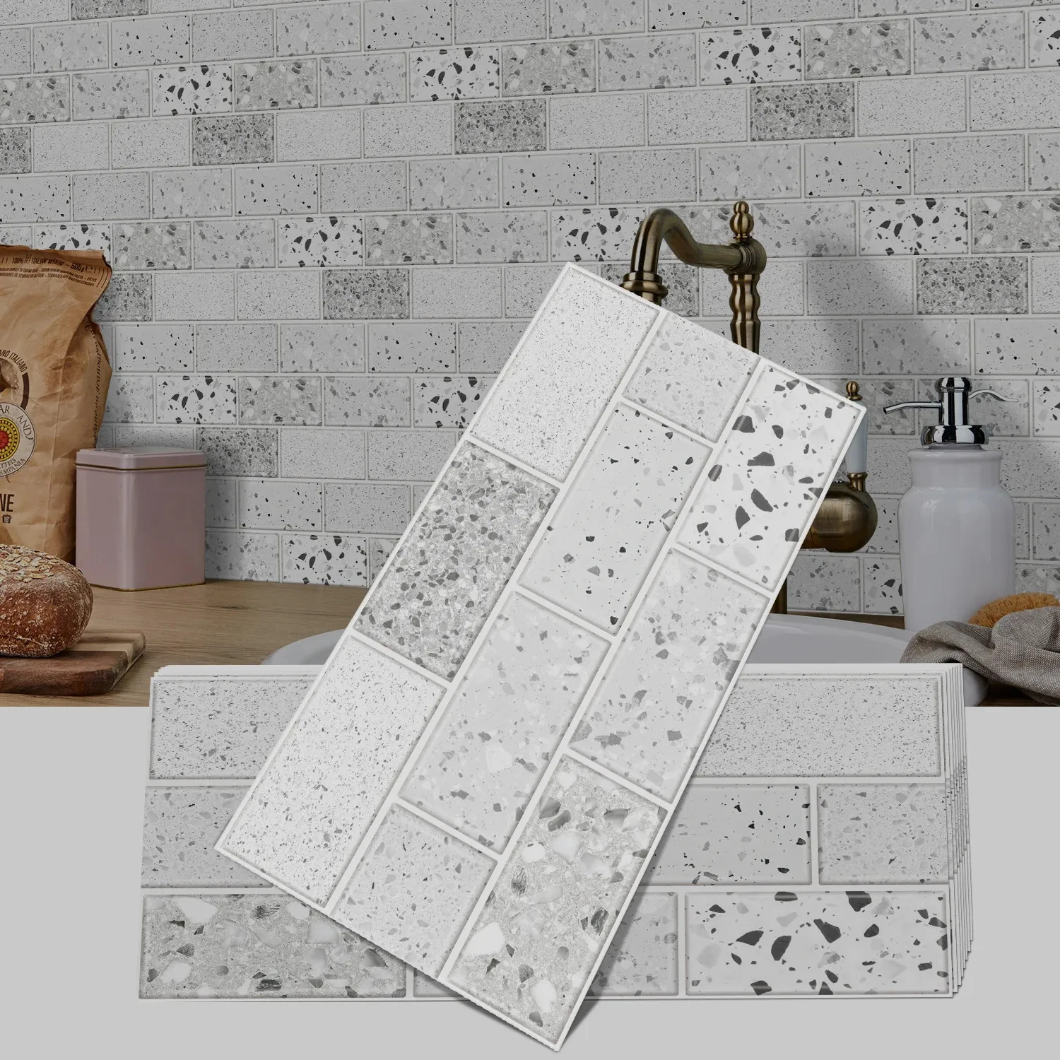 Sticker Tiles For Bathroom: Marble Look PVC, Waterproof Self Adhesive ...