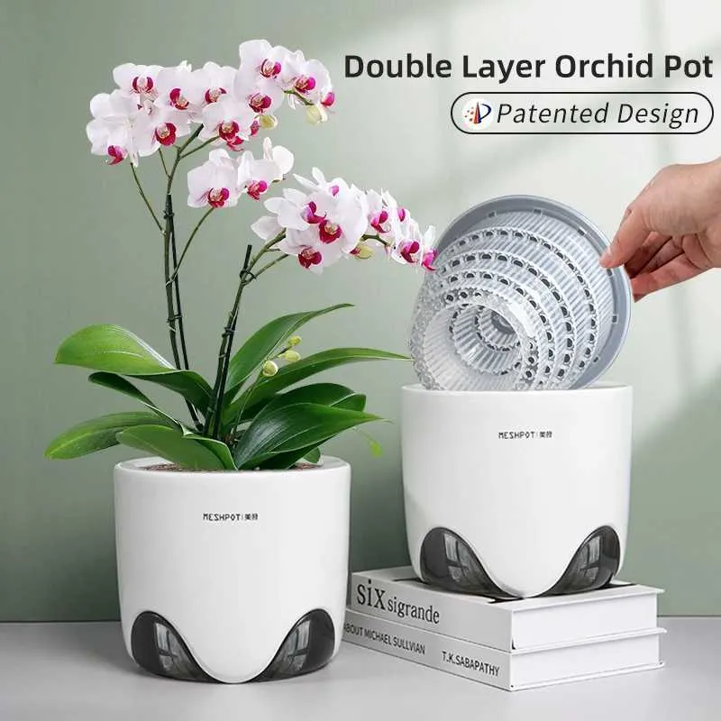 DHgate.com:Planters Pots Mesh Orchid Jar: Double-Layer Plastic Ceramic ...