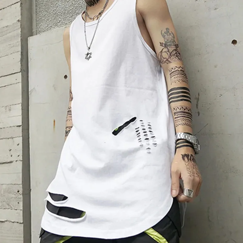 Summer punk hip hop oversize tank top with holes street dance vest men ...