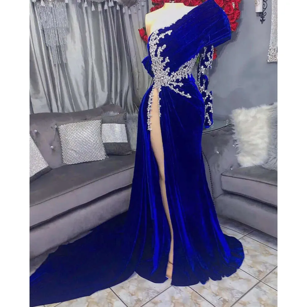 Aso Blue Royal Arabic Ebi Prom Dress Beaded Crystal Sheath Gown For ...
