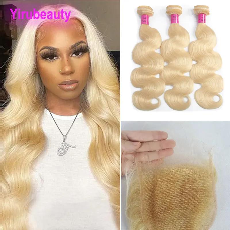 613# Blonde Human Hair Bundles with HD Closure: Luxurious Straight 3 ...