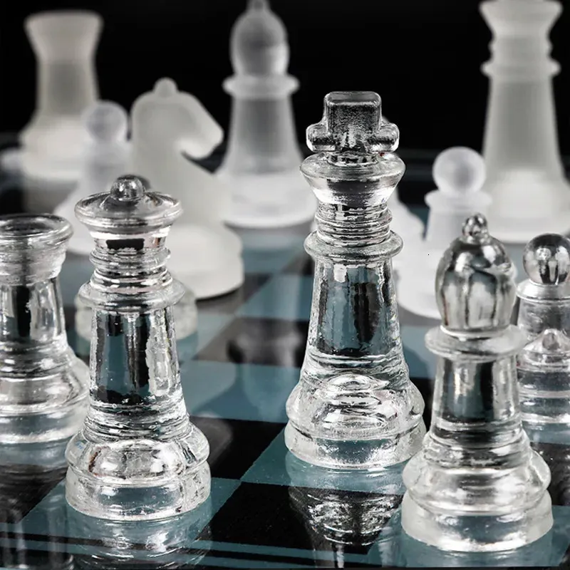 Glass Chess Set Elegant Clear & Frosted Glass Chess Board Game For ...
