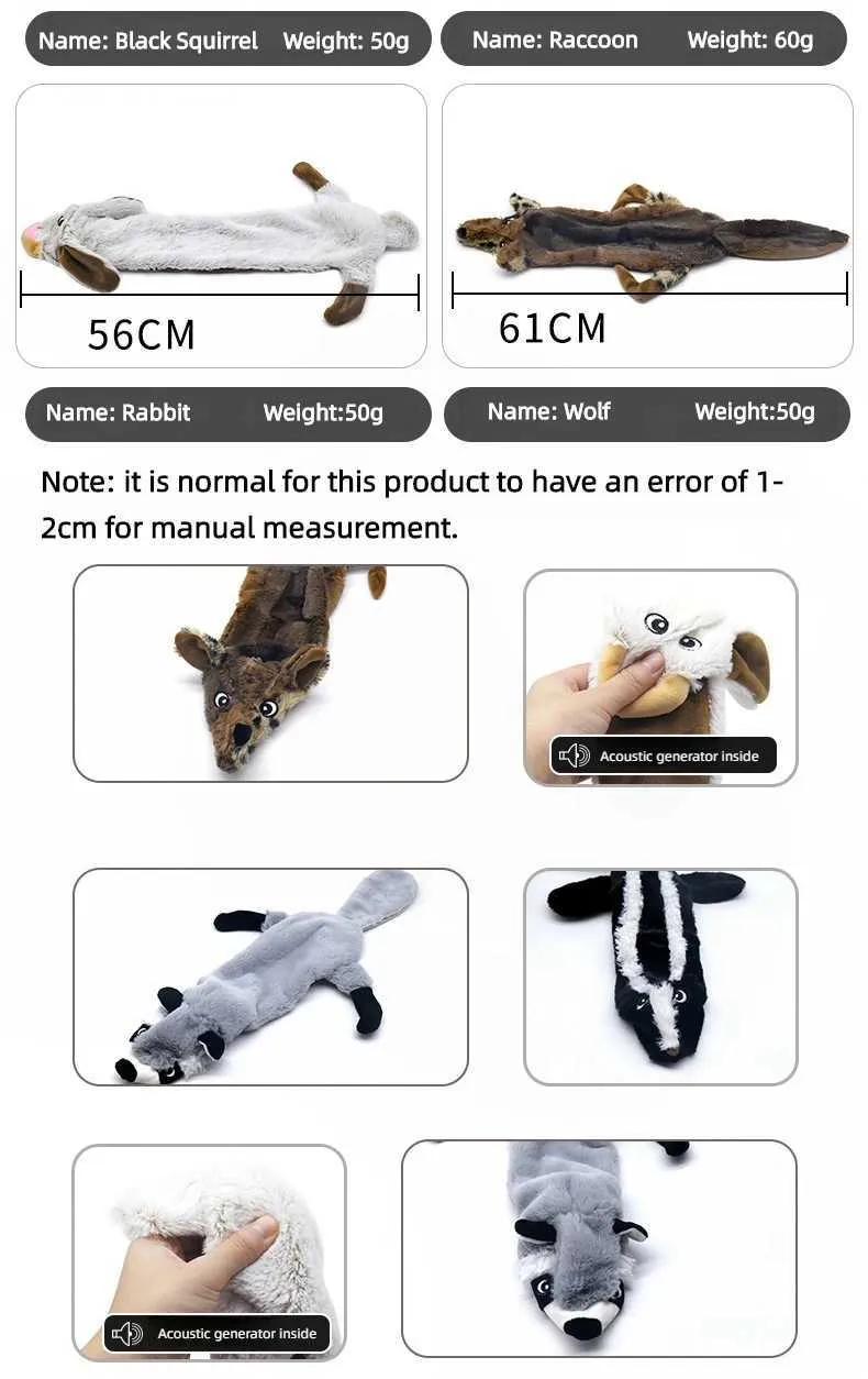 Sounding Stuffed Animal Dog Toy: Bite-Resistant Rabbit, Wolf & Raccoon ...