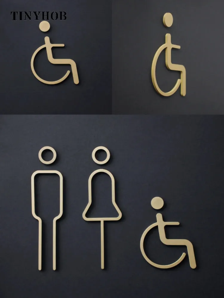 Modern Brass Bathroom Sign - Creative Door Decor, Stylish Restroom ...
