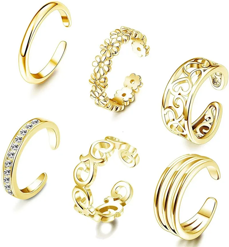 Adjustable Open Toe Rings for Women Summer Beach Foot Jewelry White CZ ...