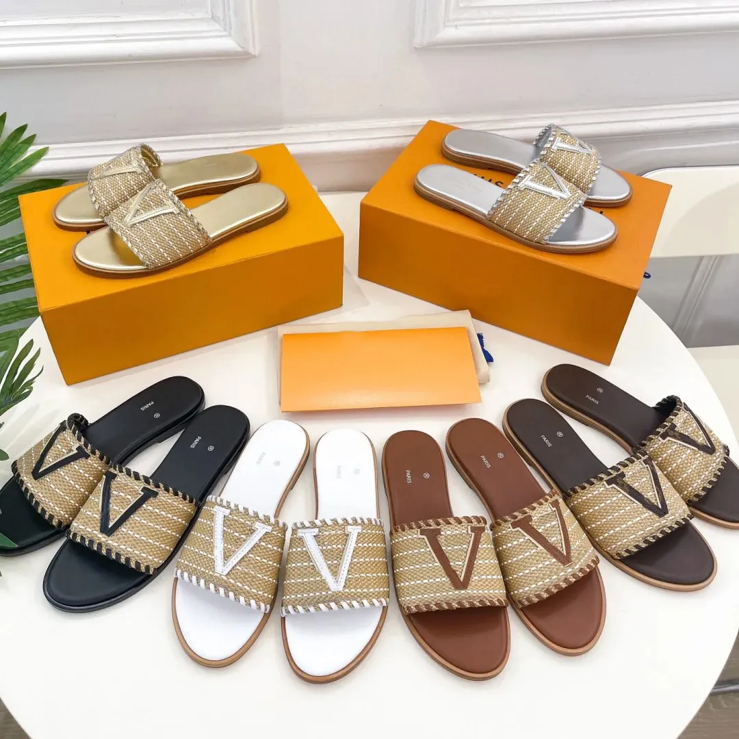 Beach Sliders Designer Loafers Summer Shoes: New Casual Straw Weave ...