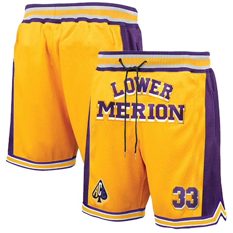 Men's Retro Basketball Shorts - Yellow #33, Zipper Pockets, Lower ...