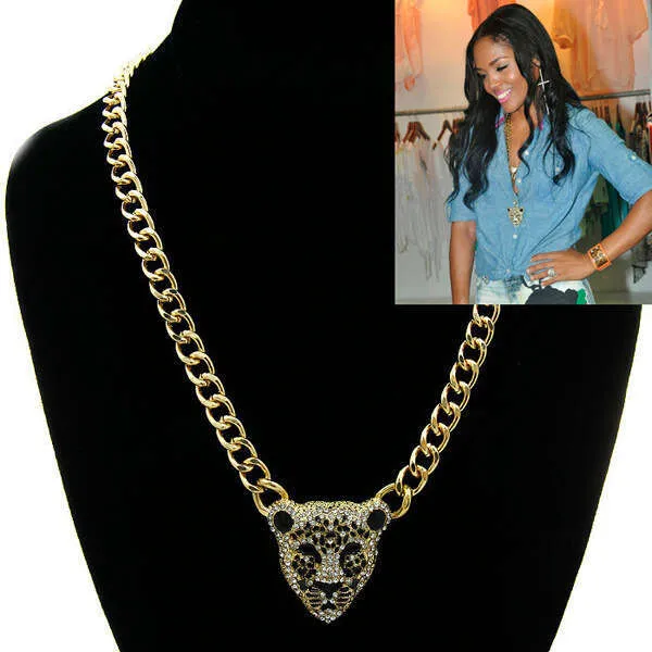 Leopard Head Pendant Necklace - Long Sweater Chain, Trendy Women's Gold ...