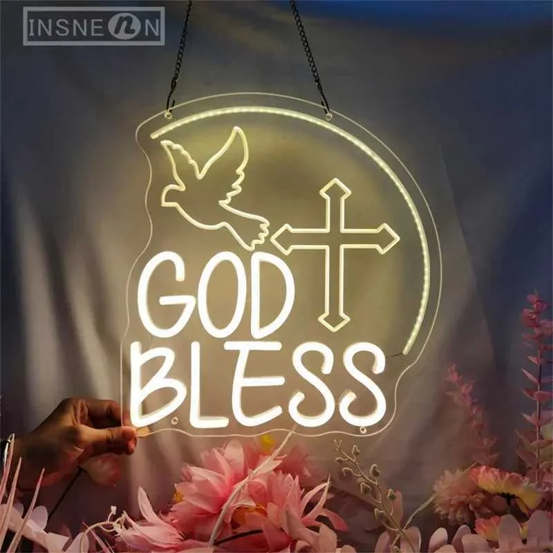 God Bless LED Neon Sign - USB Powered, 3D Engraved Wall Decor, Perfect ...