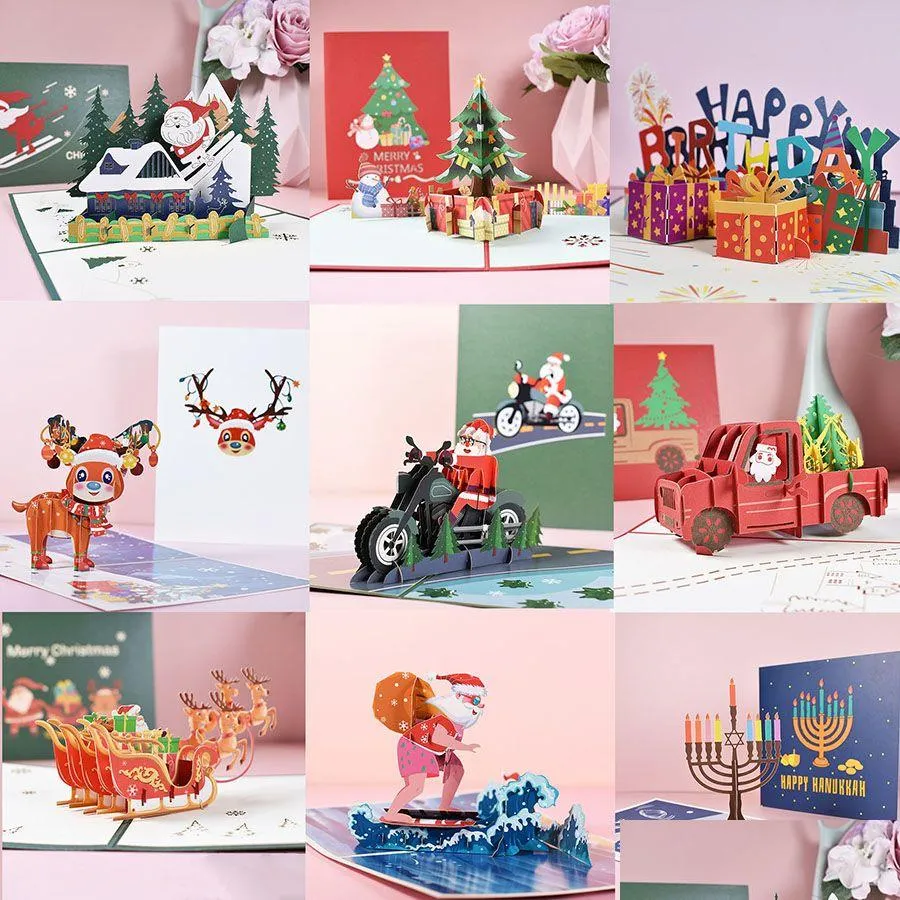 3D Christmas Pop Up Card: Cute Santa Claus Holiday Greeting Postcard ...