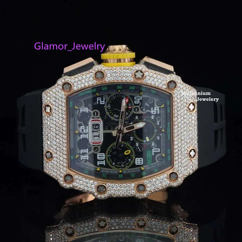 Iced Out Moissanite Bust Down For Men Branded Hip Hop Rapper Watch With ...