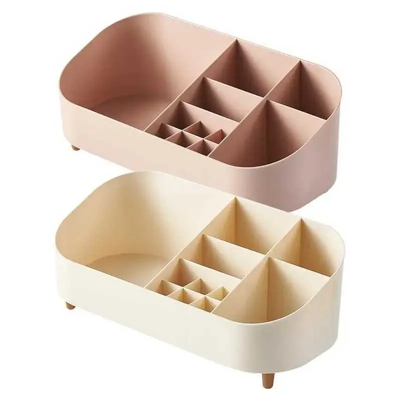 Milk white cosmetic storage box with grid stackable makeup organizer ...