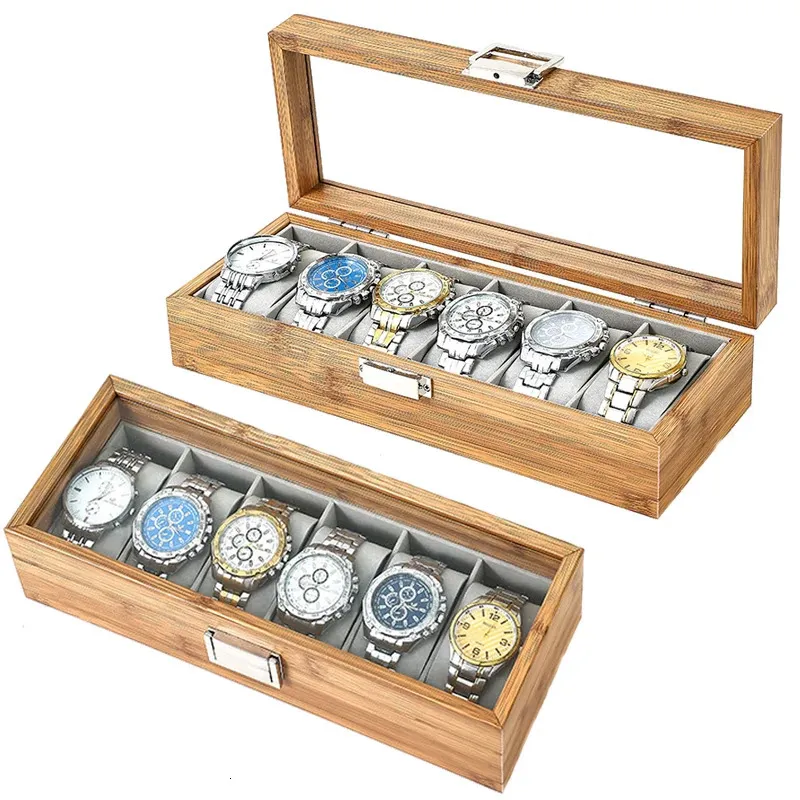 LEICTORY Bamboo Watch Collection Box Case 12 Slots Wrist Watch Storage ...