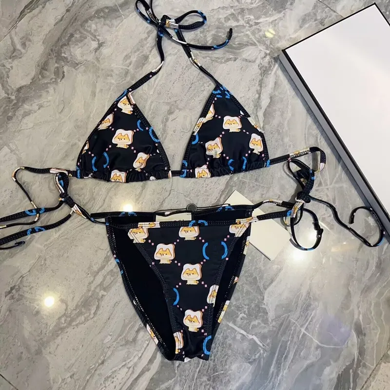 Luxury Designer Three Point Suspender Embellished Bikini Set With Label ...