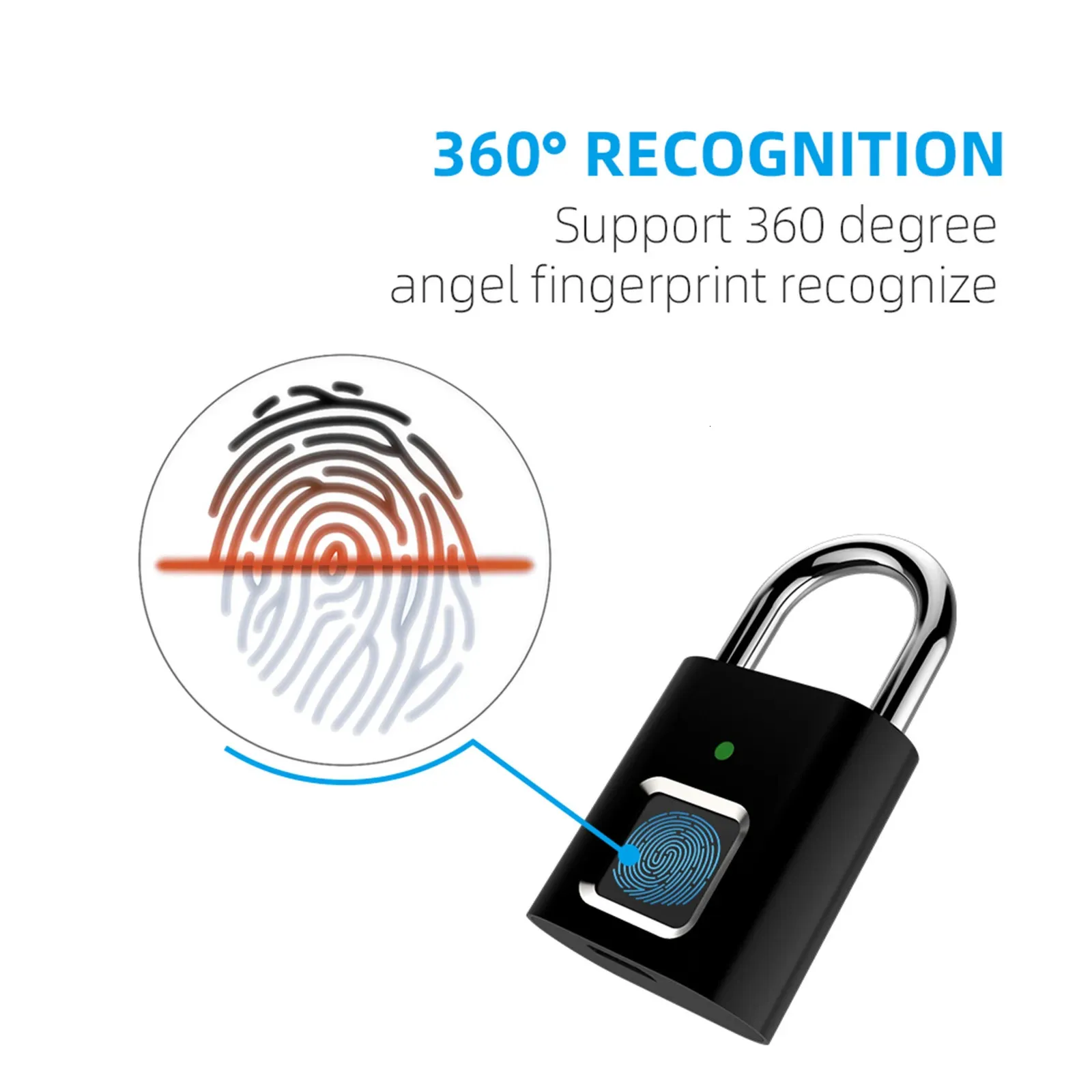 DHgate.com:Biometric Fingerprint Padlock, 10-Fingerprint Recognition, 3 ...