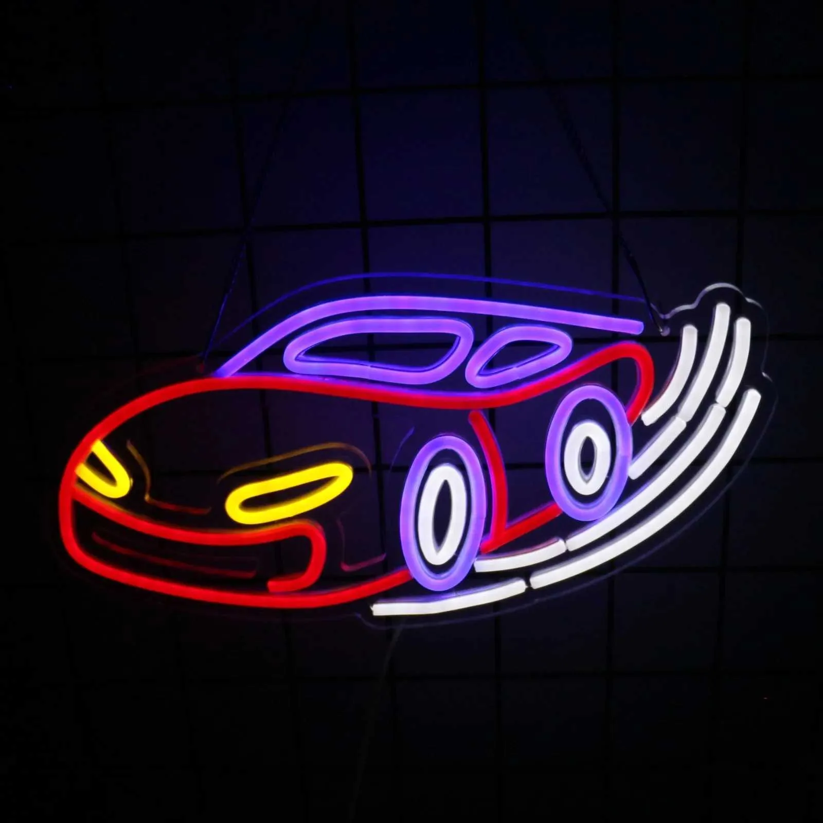 Racing Car LED Neon Sign - USB Powered, Cool Wall Decor for Game Rooms ...