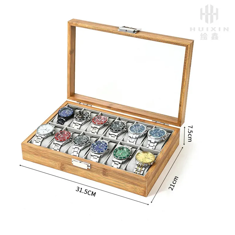 LEICTORY Bamboo Watch Collection Box Case 12 Slots Wrist Watch Storage ...
