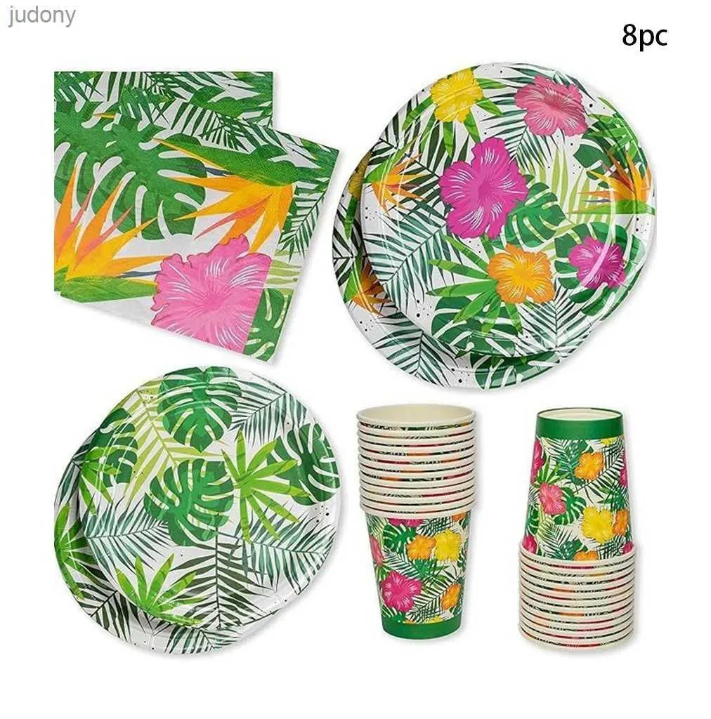 8 Guests Tropical Hawaii Cheap Paper Tableware Set With Flower, Turtle ...