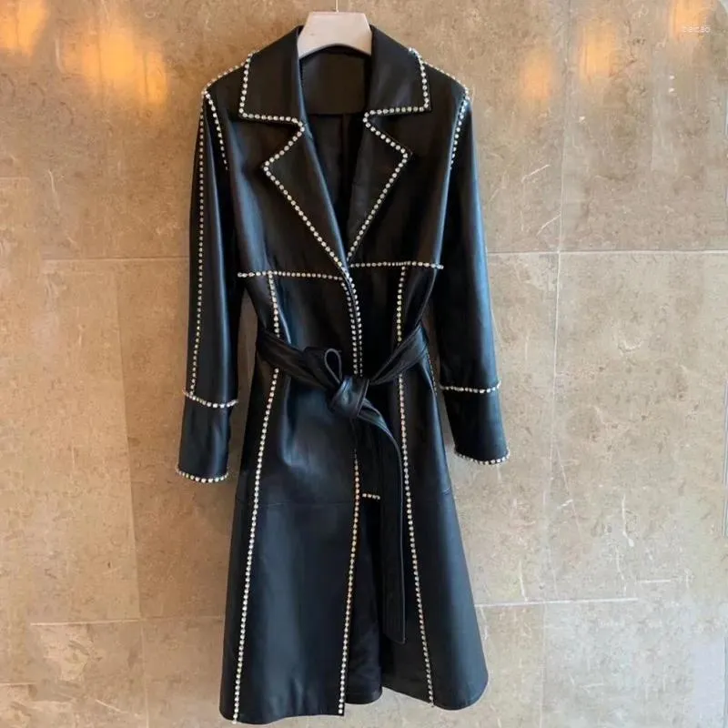 DHgate.com:Genuine Leather Diamond-Quilted Womens Long Overcoat:Apparel
