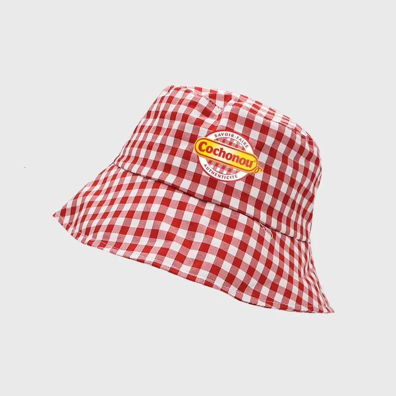 Beautiful Cochonou Bob Hats Red Plaid Bucket Hats For Men Women Unisex ...