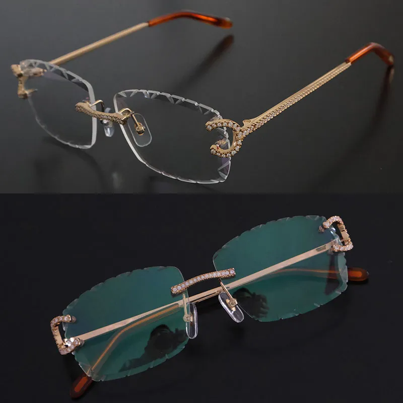 Rimless Eyeglasses For Men: Designer Oval Lens Diamond Accent Glasses C ...