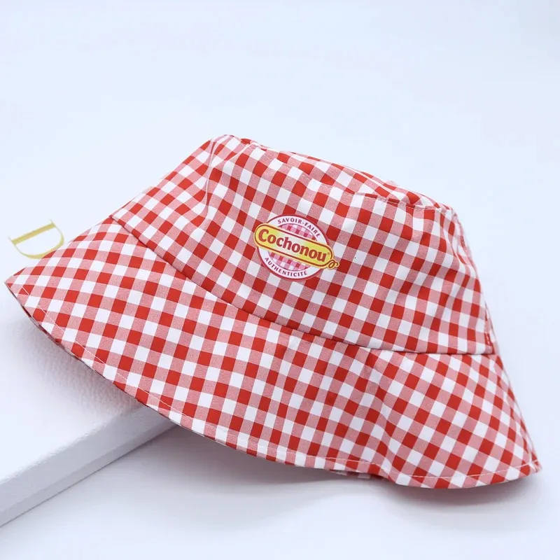 Beautiful Cochonou Bob Hats Red Plaid Bucket Hats For Men Women Unisex ...