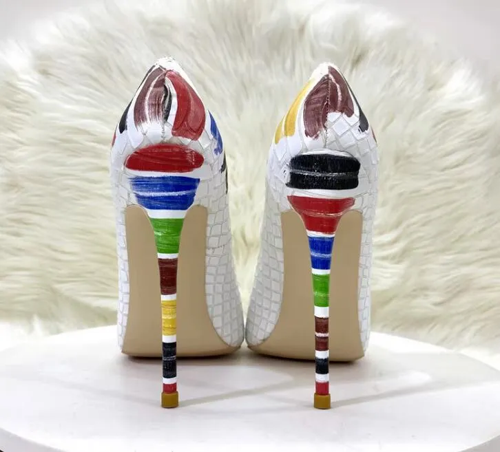 Women High Heel Dress Shoes Gradient Color Thin Multi Leather Heels 3. ...