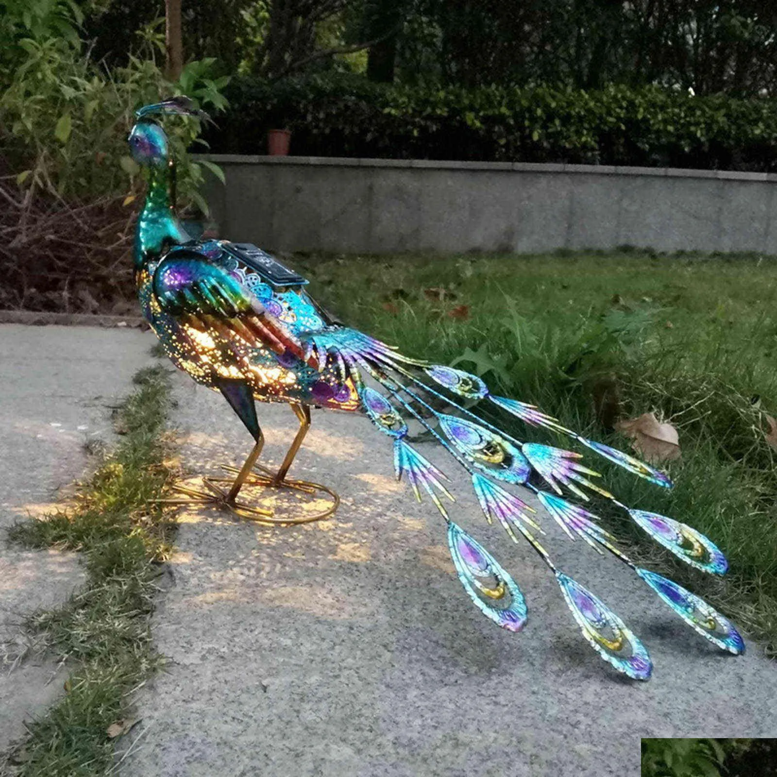 DHgate.com:Solar Peacock Statue Outdoor Garden Decor, Metal Peacock ...